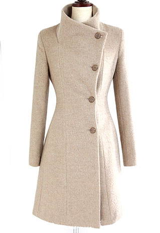 European Style Slim Bowknot Sash Pure Color Worsted Coat on Luulla