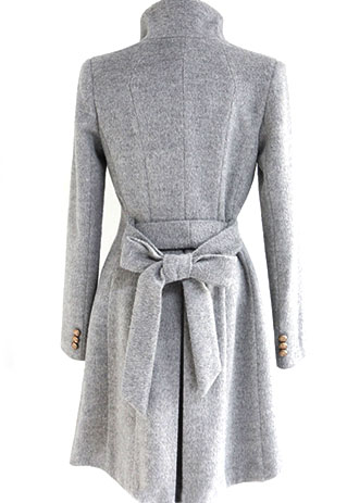 European Style Slim Bowknot Sash Pure Color Worsted Coat on Luulla
